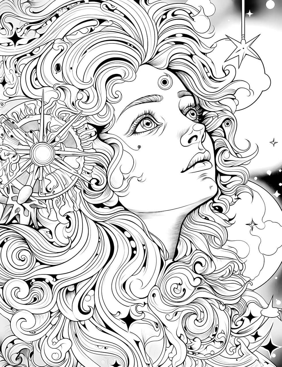 Cosmic Navigator Coloring Page | Celestial Guide Art – Infinite Visibility