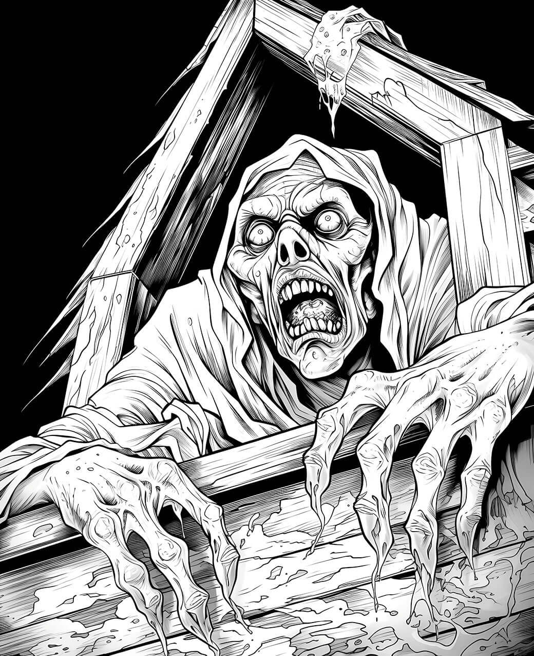 Escaping Ghoul Coloring Page: Trapped Monster Horror Art – Infinite ...